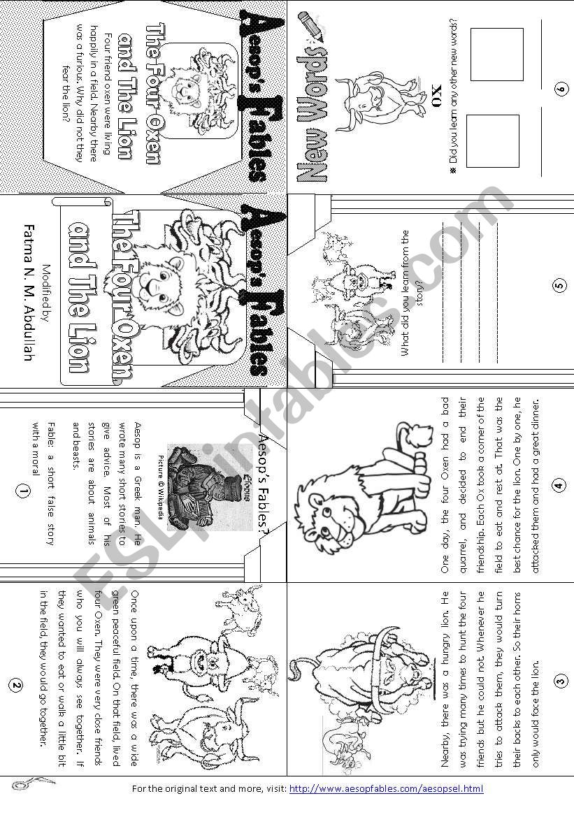 Aesop´s Fables: The Four Oxen and The Lion [ Mini-book ] - ESL ...